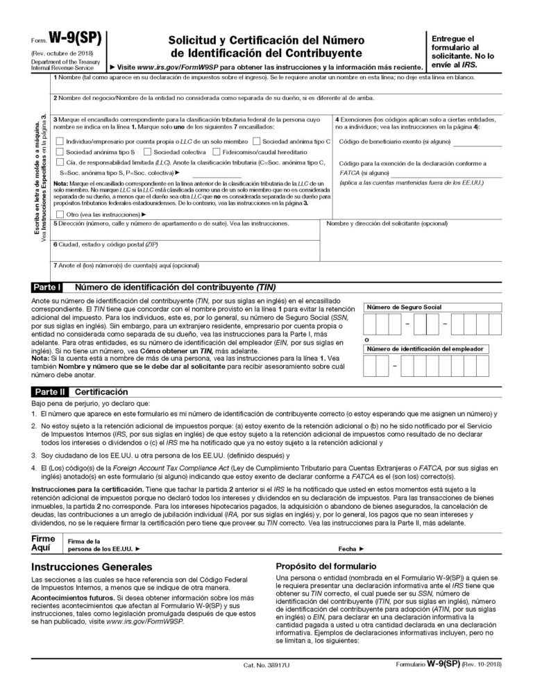 Formulario W-9 - Daniel Ahart en Español